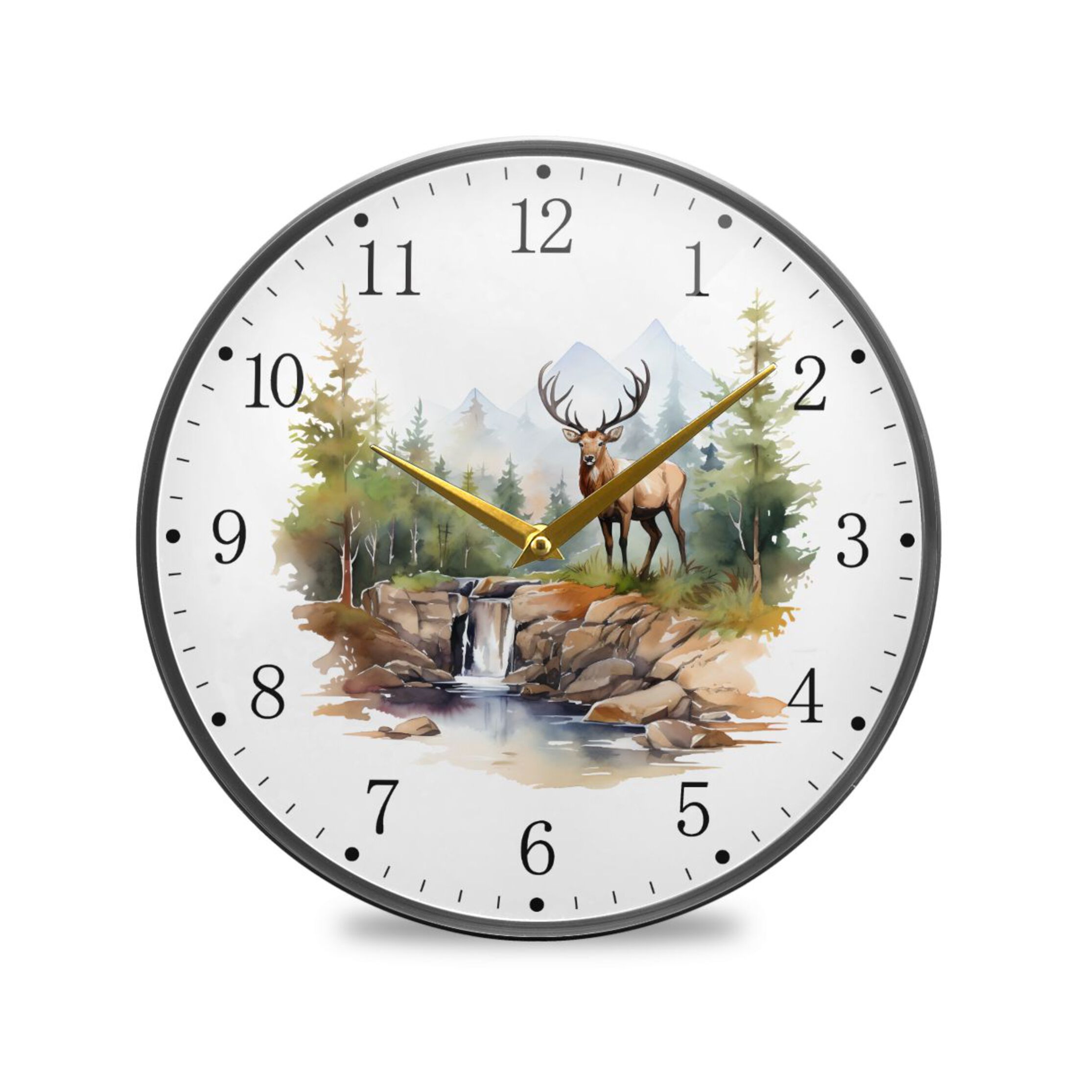 Deer in Landscape Acrylic Wall Clocks Quiet Round Clock Battery ...