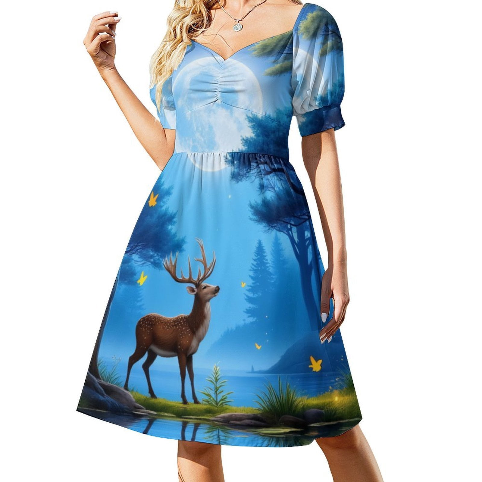 Deer in Moonlit Forest Summer Women's Dress 2025 Elegant Dresses Plus ...