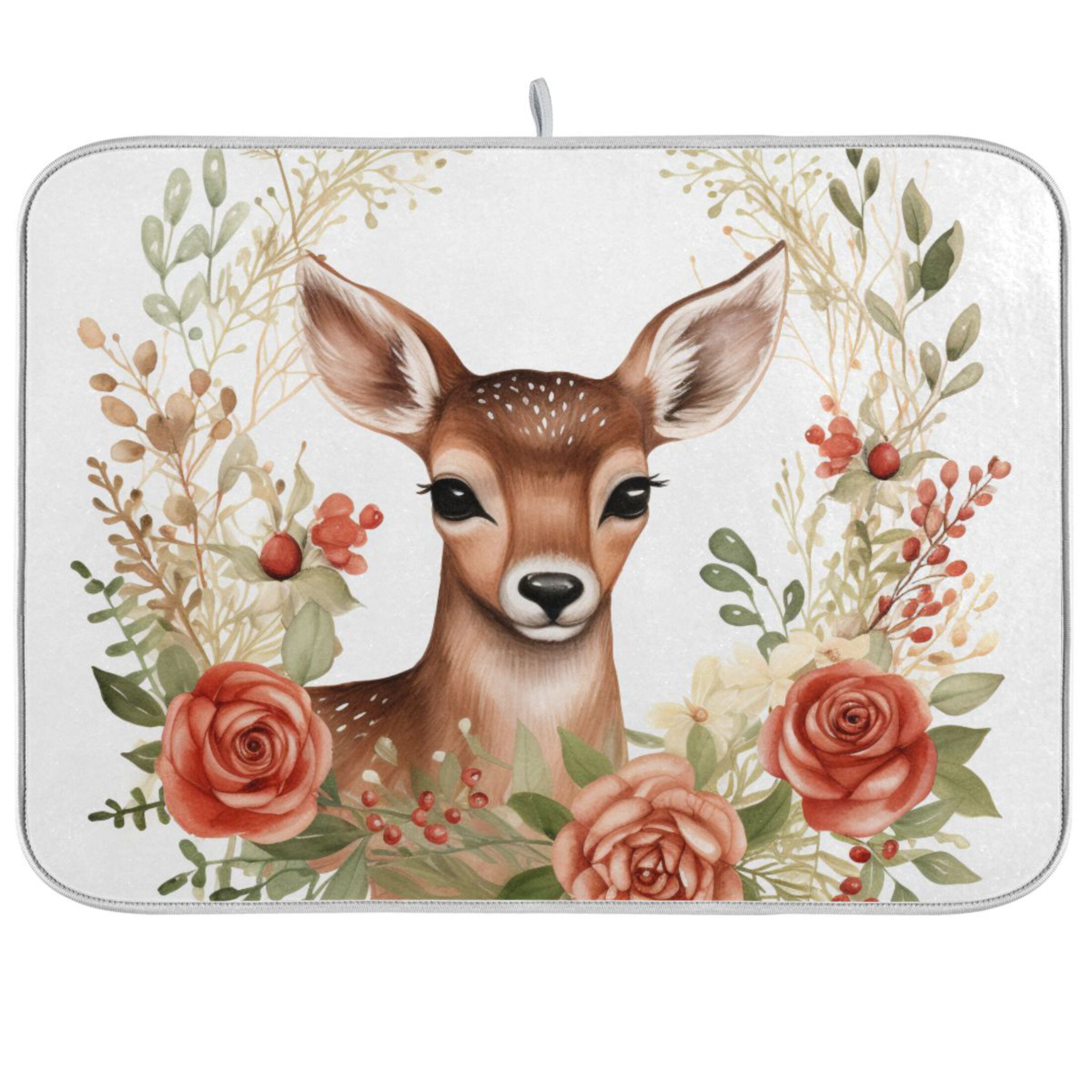 Deer in Roses Flowers Dish Drying Mat Microfiber Kitchen Pad Large ...