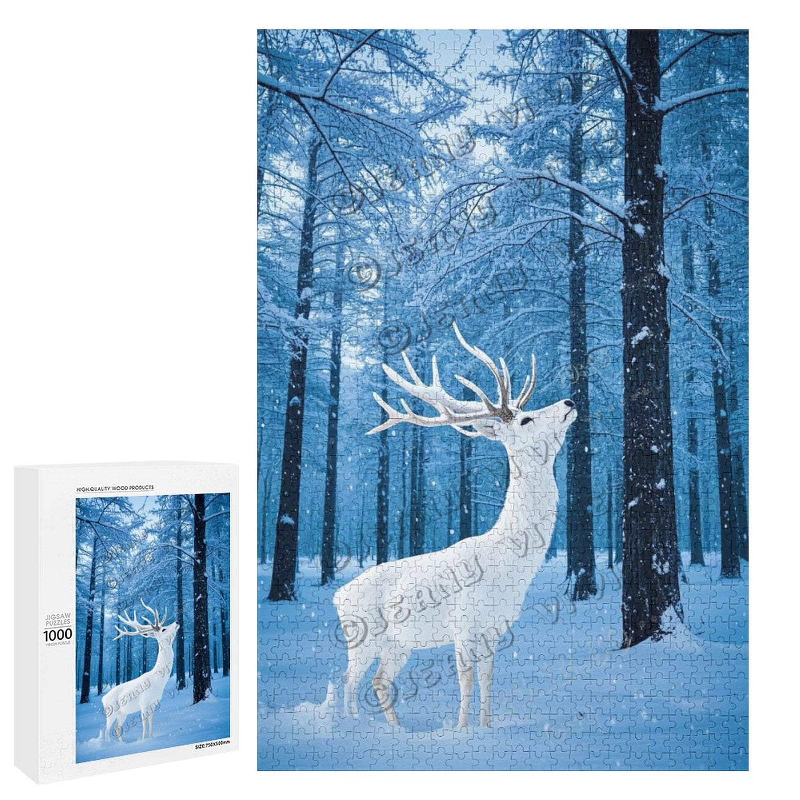 Deer in Snowy Forest 1000 Piece Wooden Puzzle – Winter Wonderland Scene ...
