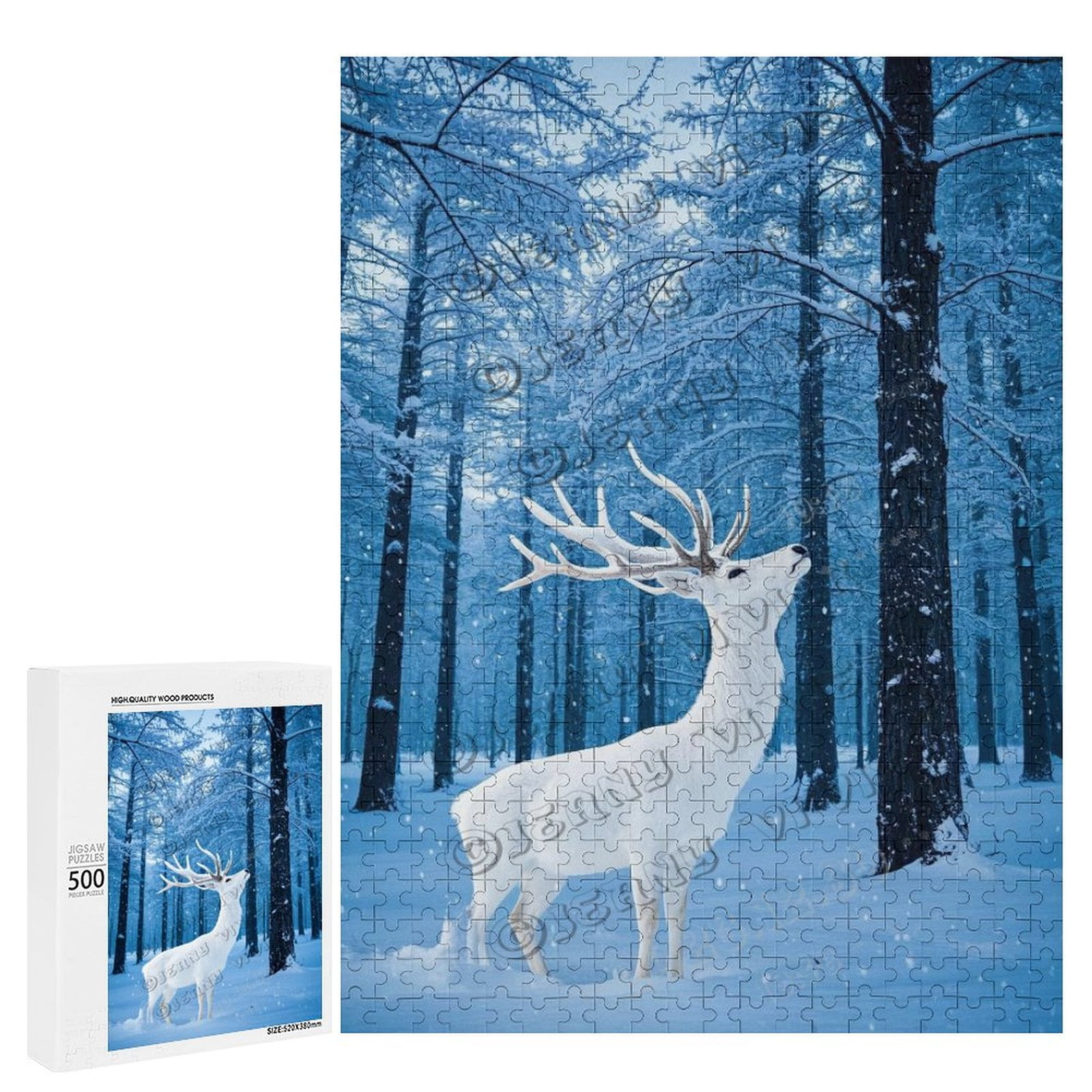 Deer in Snowy Forest 500 Piece Wooden Puzzle – Winter Wonderland Scene ...