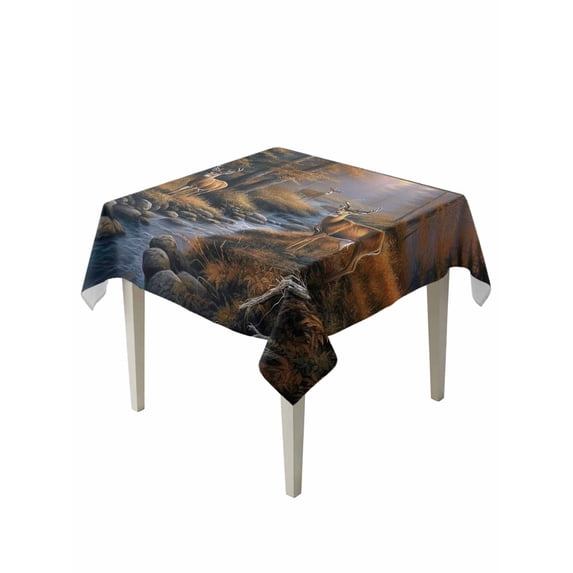 Deer in Table Cloth 54x54 Inch Square, Sunset Forest Waterproof ...