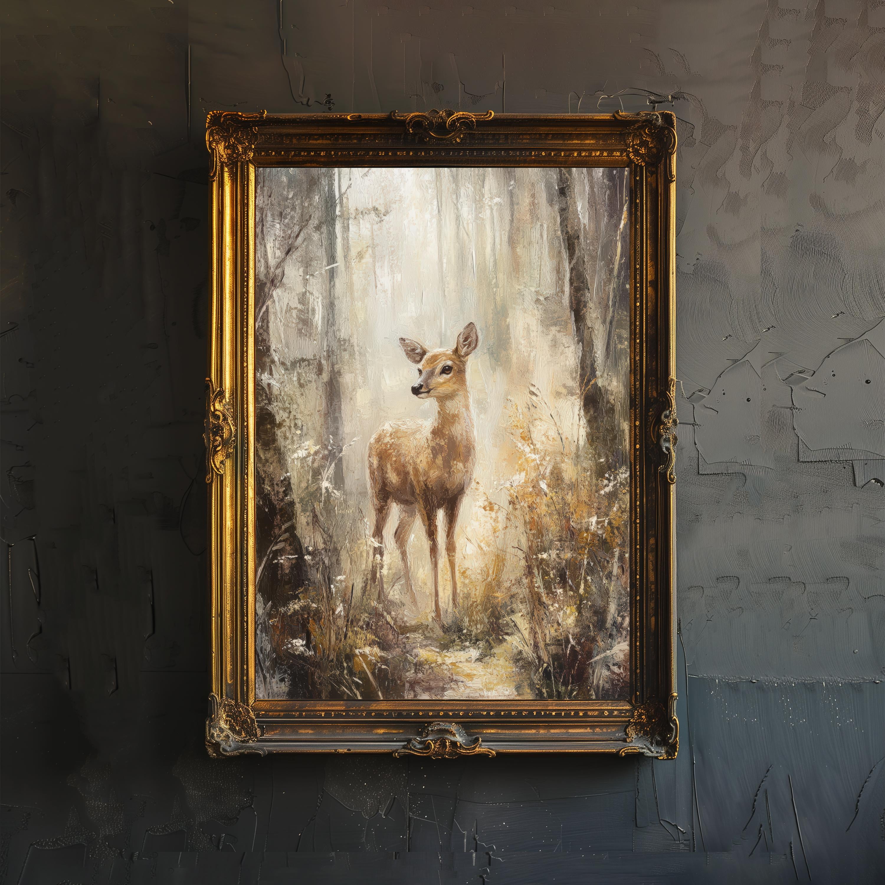 Deer in Wood Poster Cottagecore Decor Dark Academia Art Enchanted ...