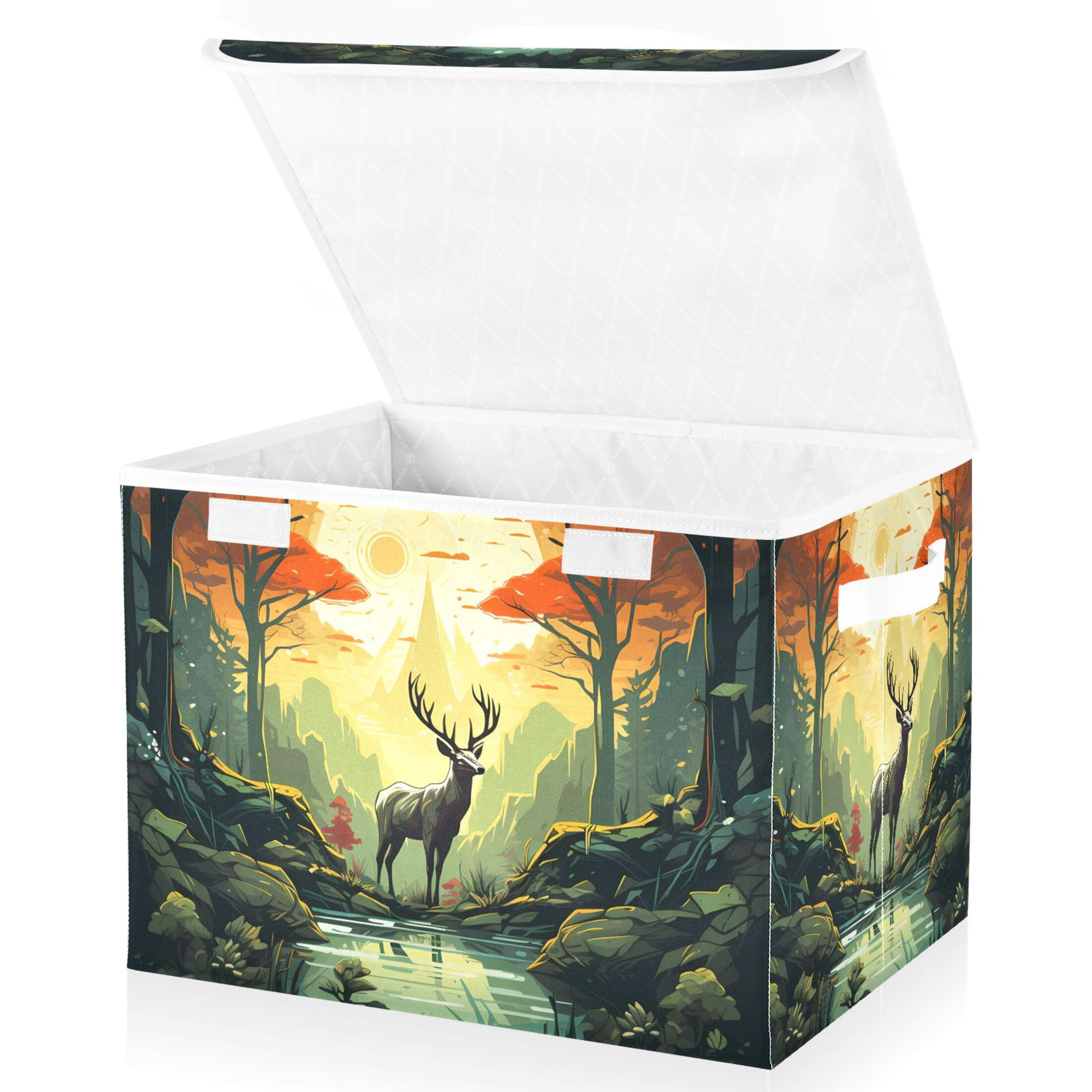 Deer on Forest Large Lidded Bin Foldable Storage Baskets Boxes Cubes ...