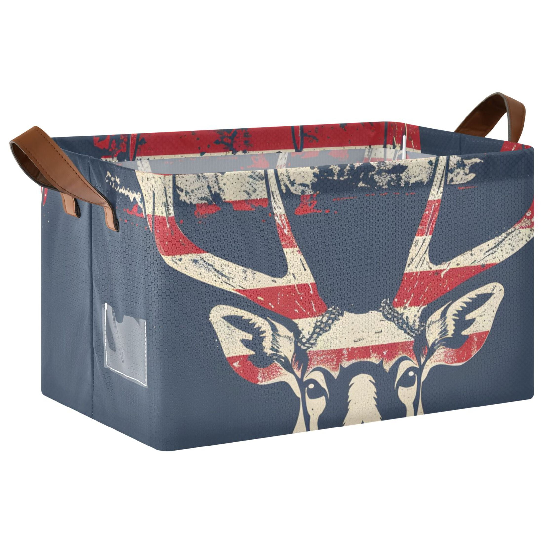 Deer with American Flag Collapsible Storage Bins Fabric Shelf Baskets ...