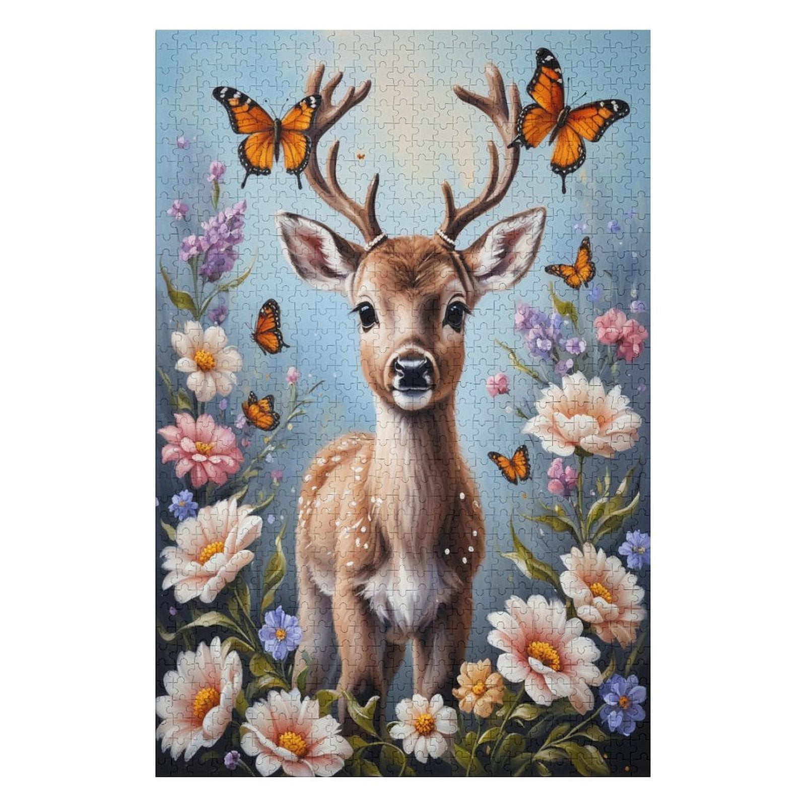 Deer with Flower And Butterfly 1000 Piece Jigsaw Puzzle for Adults ...