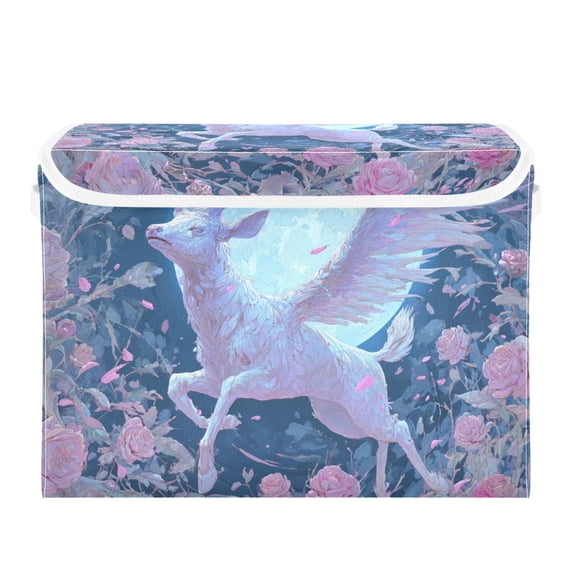 Deer with Wings Roses Moonlight Foldable Storage Bins with Lids Handles ...