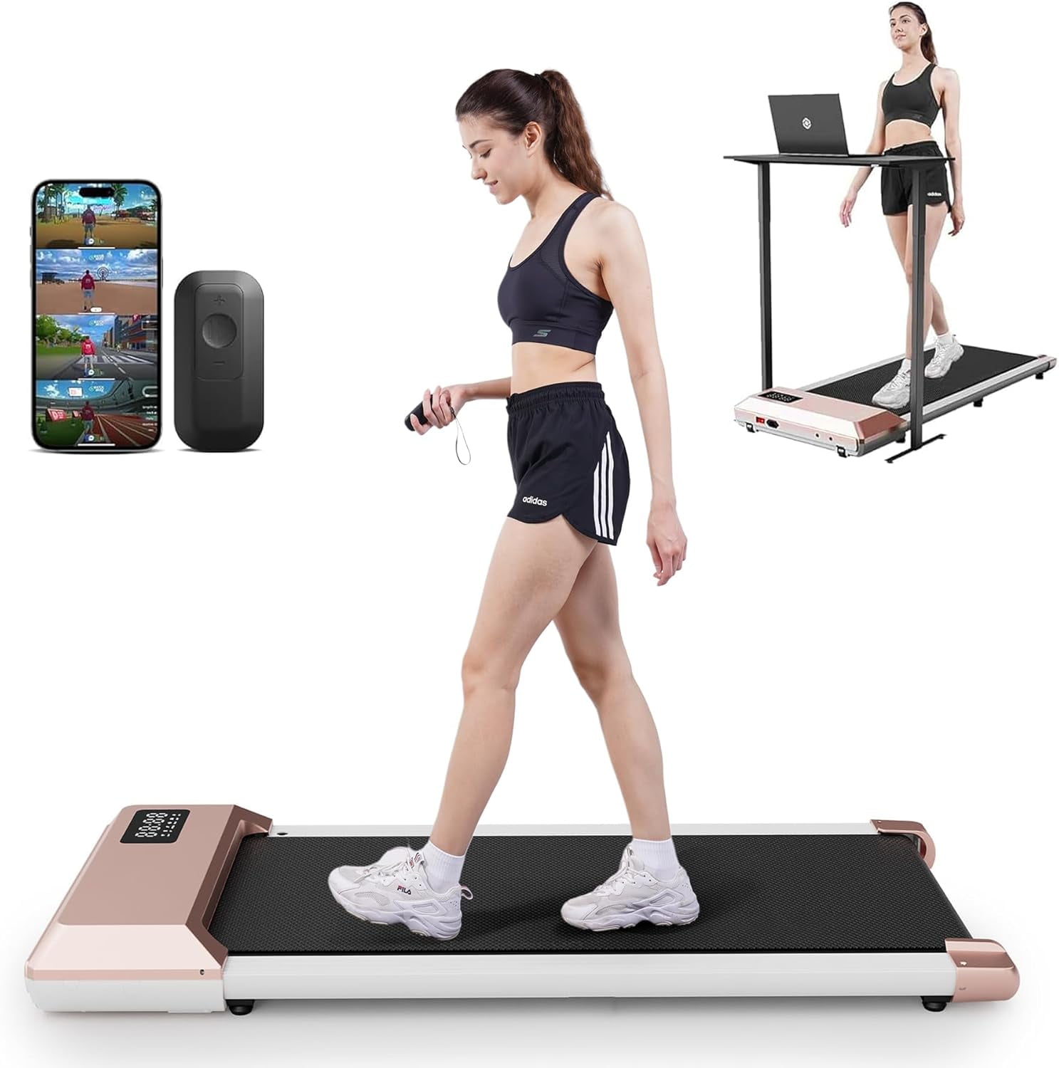 DeerRun Walking Pad, 2025 Smart Under Desk Treadmill, Treadmills for Home/Office, 2 in 1 Walking ...