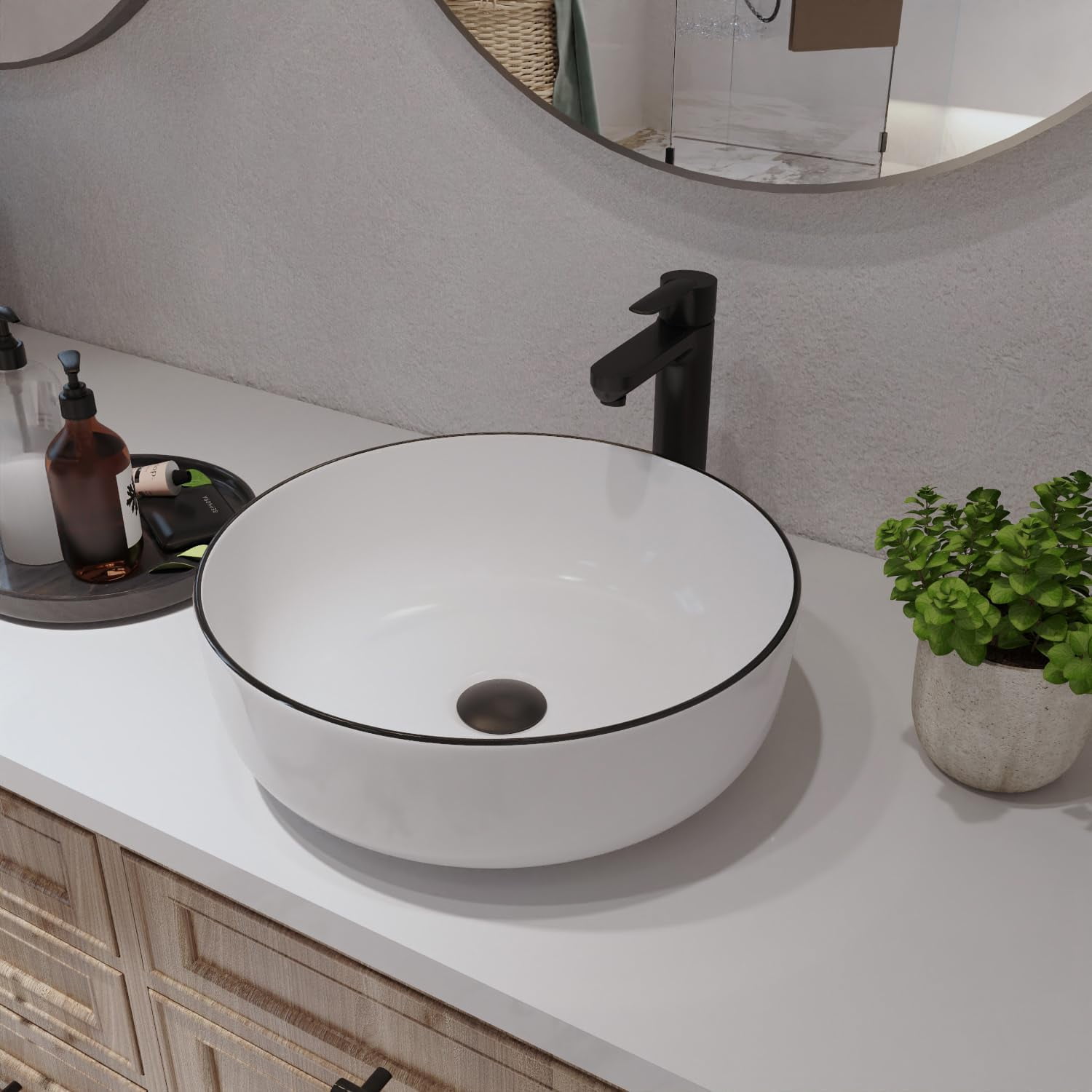 DeerValley 16'' Round Vessel Sink, Bathroom Sinks Above Counter White ...