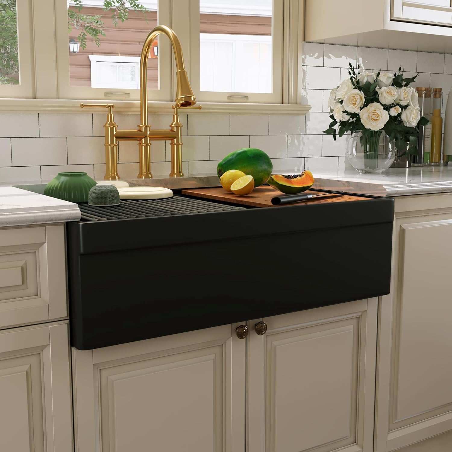 DeerValley Ceramic Farmhouse Sink - 33"x20" Fireclay Kitchen Sink ...