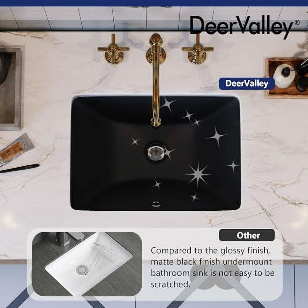 DeerValley Black Undermount Bathroom Sink 18'' x 13'' Rectangular ...