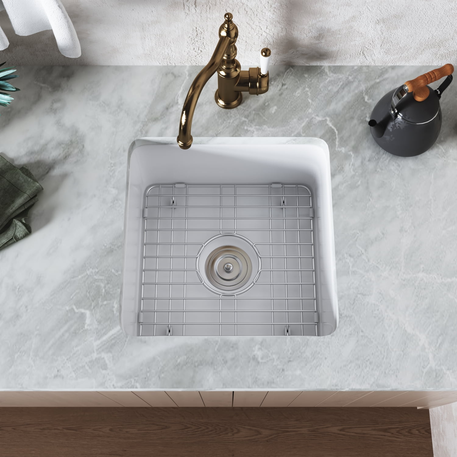 DeerValley DV-1K507 Fireclay White Kitchen Sink with Grid and Strainer ...