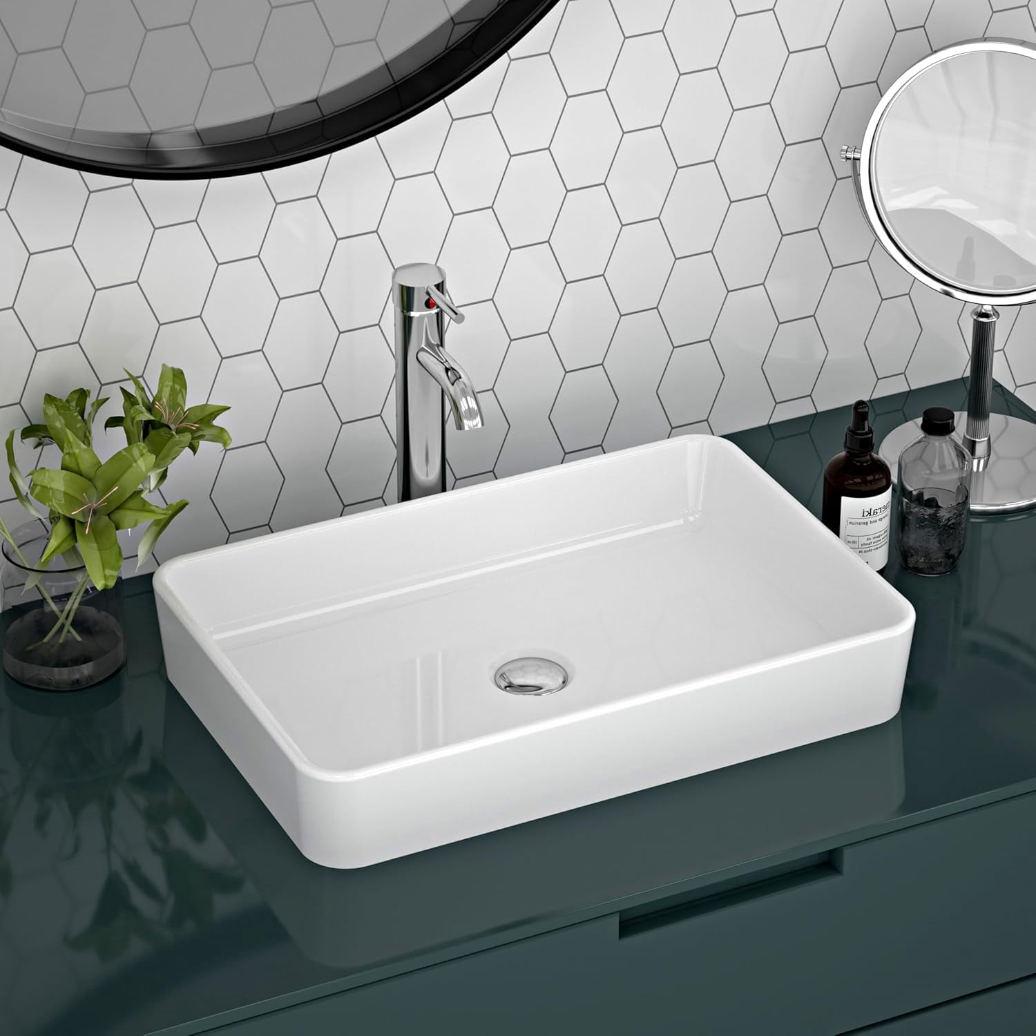 DeerValley DV-1V032 Ally White Ceramic Rectangular Vessel Bathroom Sink ...