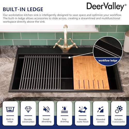 DeerValley Granite Composite Drop In Kitchen Sink - 33 x 22 inch Double ...