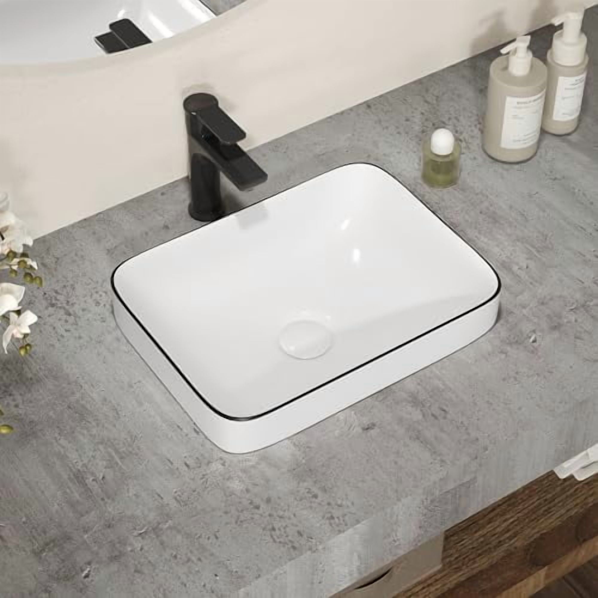 DeerValley Vessel Sink Rectangular, Liberty 15.94"x12.01" White Semi ...