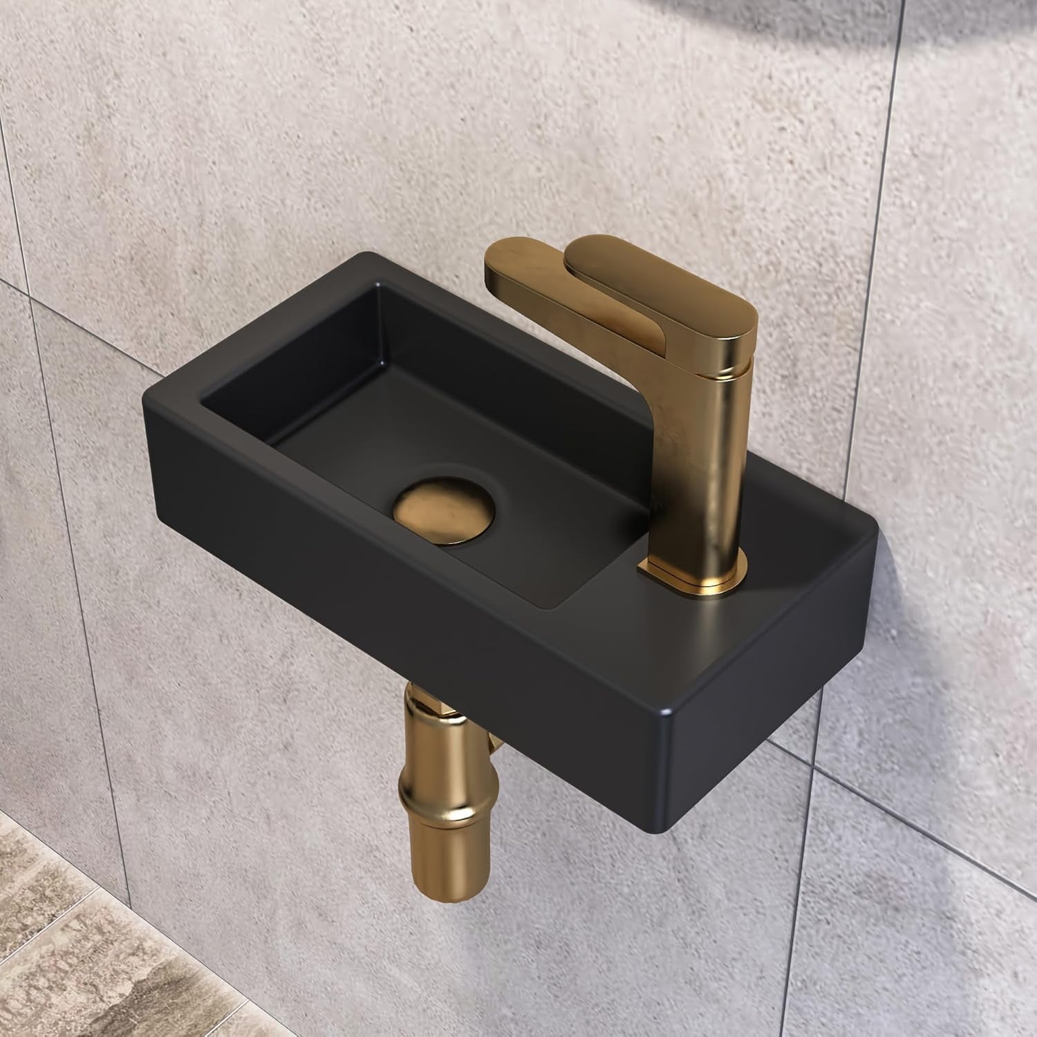 DeerValley Wall Mount Sink, Mini Black Rectangle Vessel Sink, Small ...