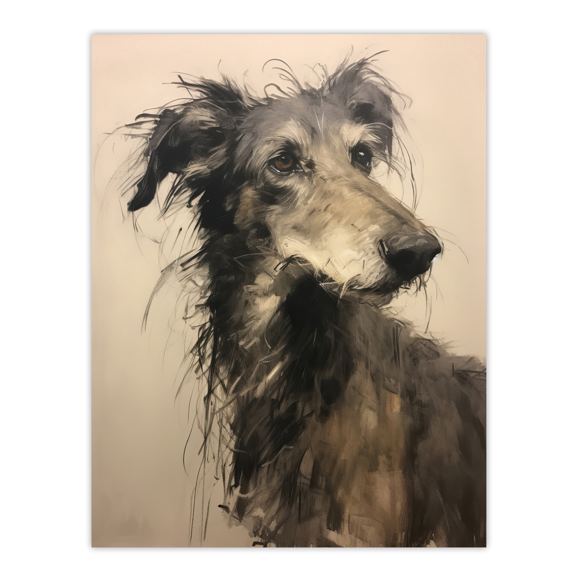 Deerhound Black And White Portrait Serene Elegant Charcoal Drawing ...