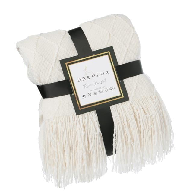 Deerlux 60 x 50 in. Decorative Diamond Pattern Knit Throw Blanket with ...