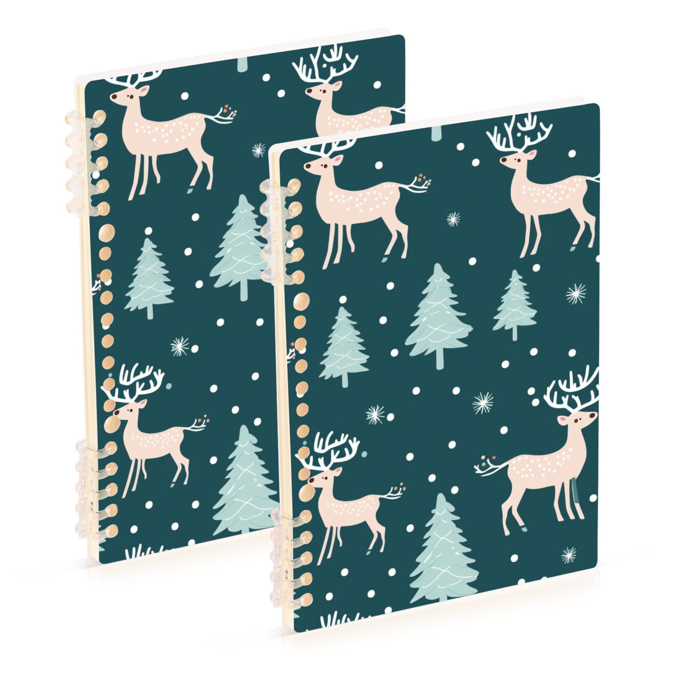 Deers Pines Trees Snow Ring Binder Notebook Journey Note Diary College ...