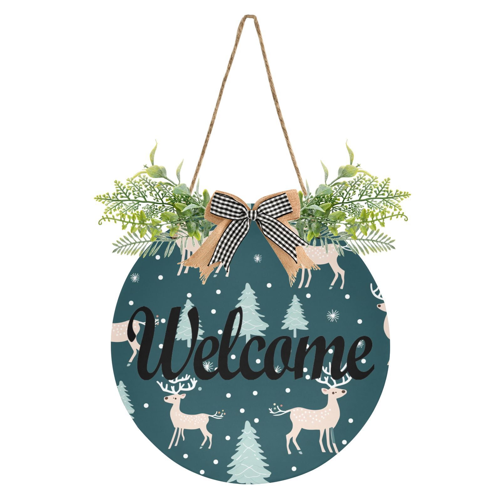 Deers Pines Trees Snow Welcome Sign for Front Door Wreath Door Sign for ...