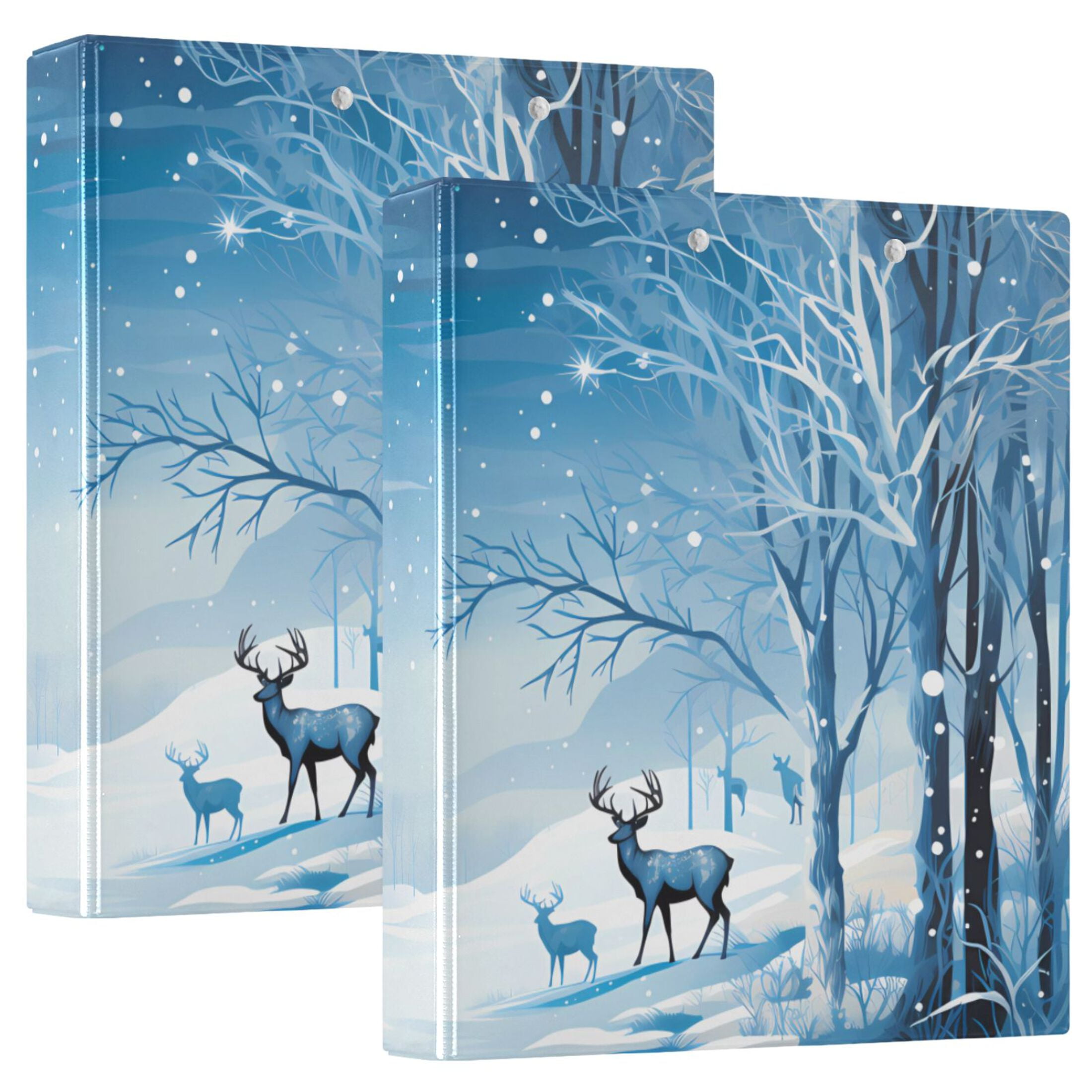 Deers Snow Trees Blue 3 Ring Binders 1.5 inch Hardcover File Folders with Interior Pockets A4 ...