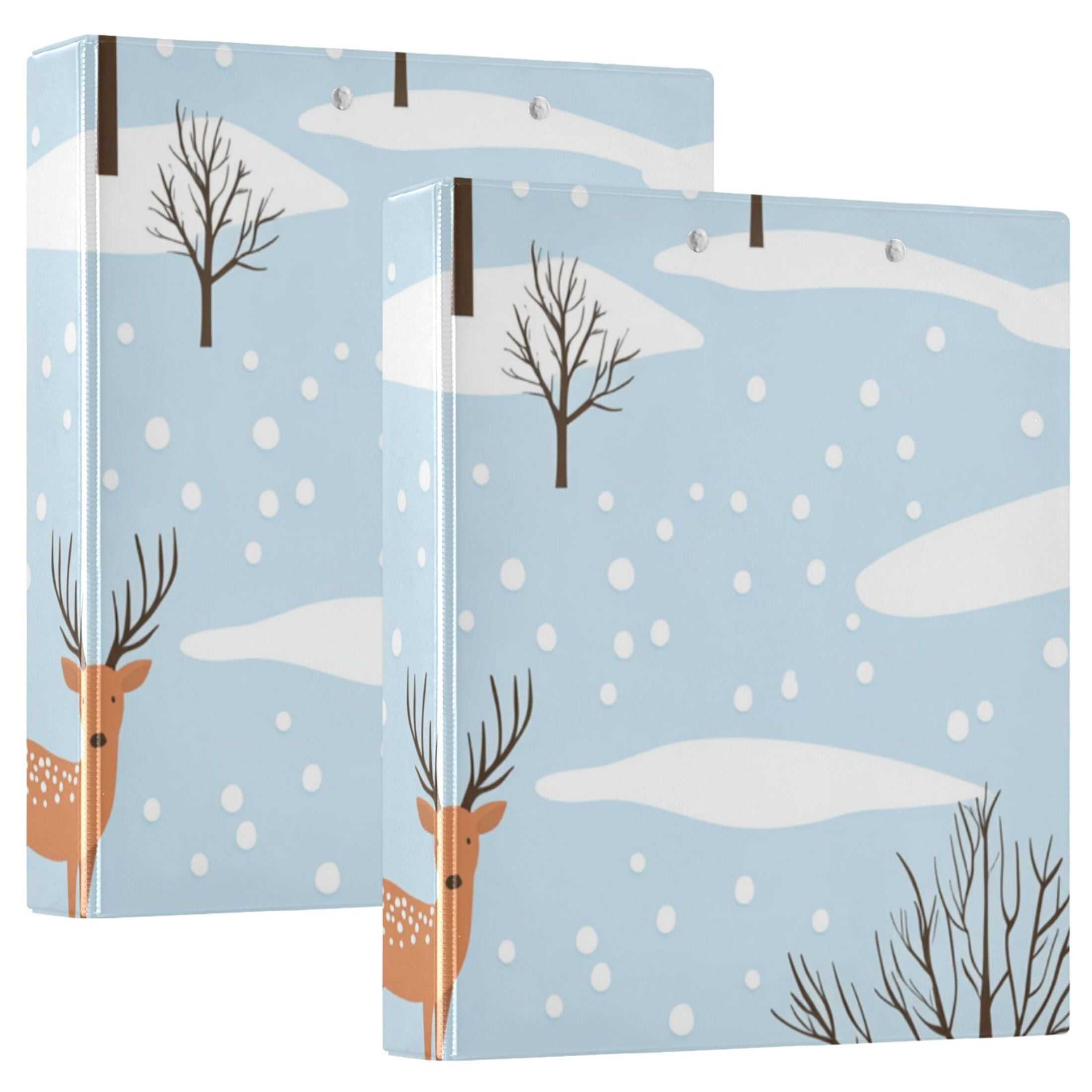 Deers Trees Winter Snow Trees Round Ring Binder 3 Rings 1.5" Capacity ...