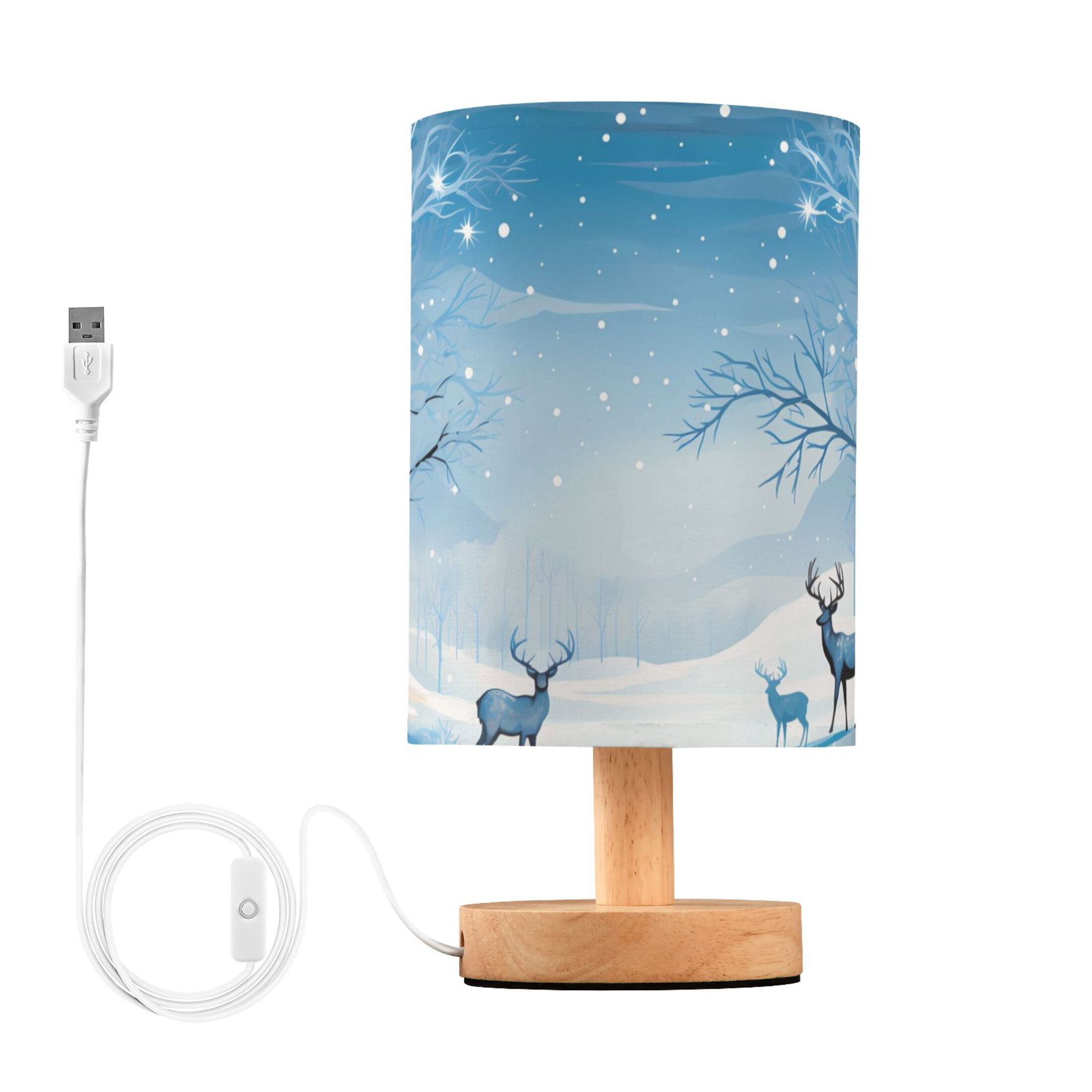 Deers in Forest Bedside Table Lamp LED Warm Lights with USB Charging ...