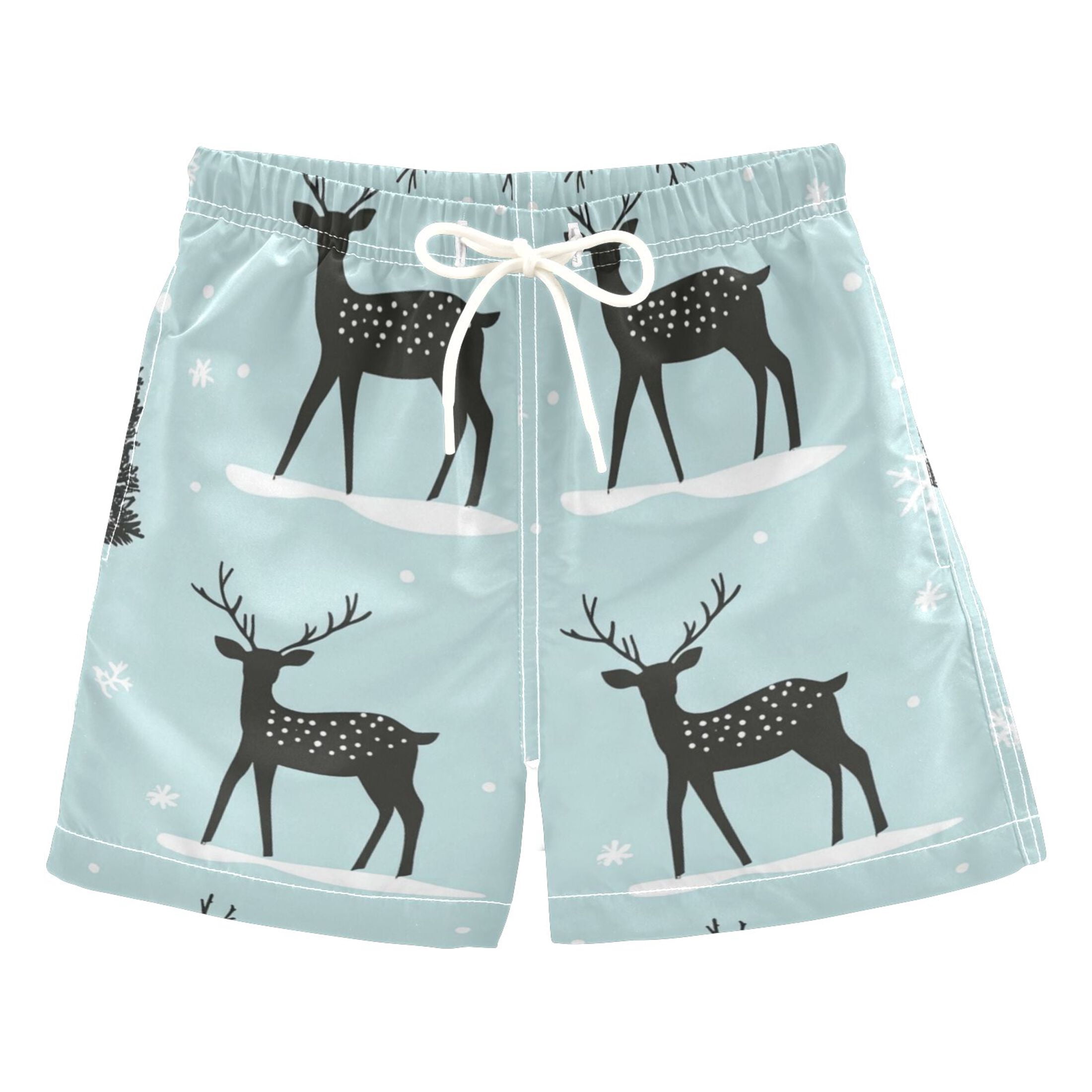 Deers in Forest Trees Snowflakes Boys' Swim Trunks Board Shorts Beach ...