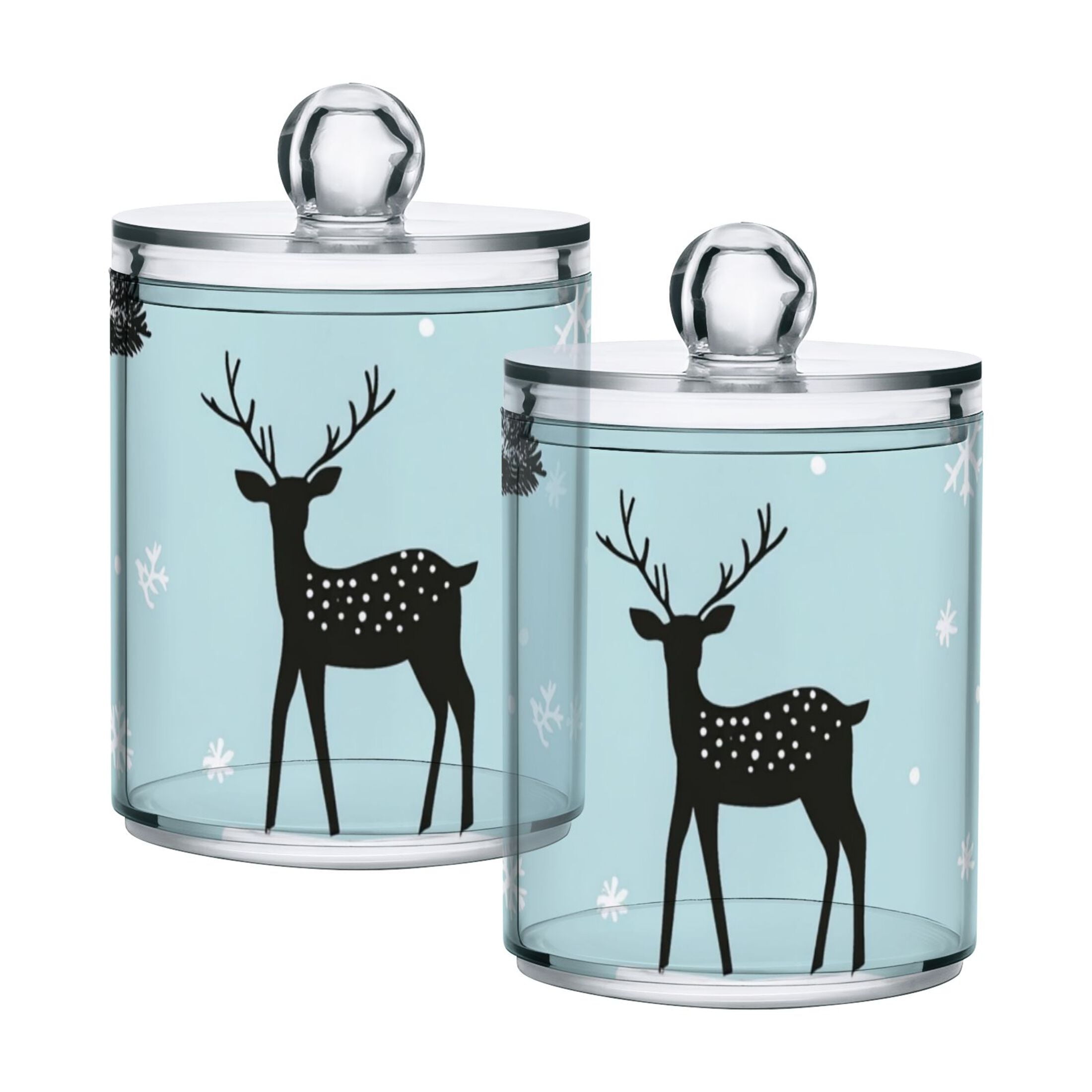 Deers in Forest Trees Snowflakes Translucent Plastic Cans Storage ...