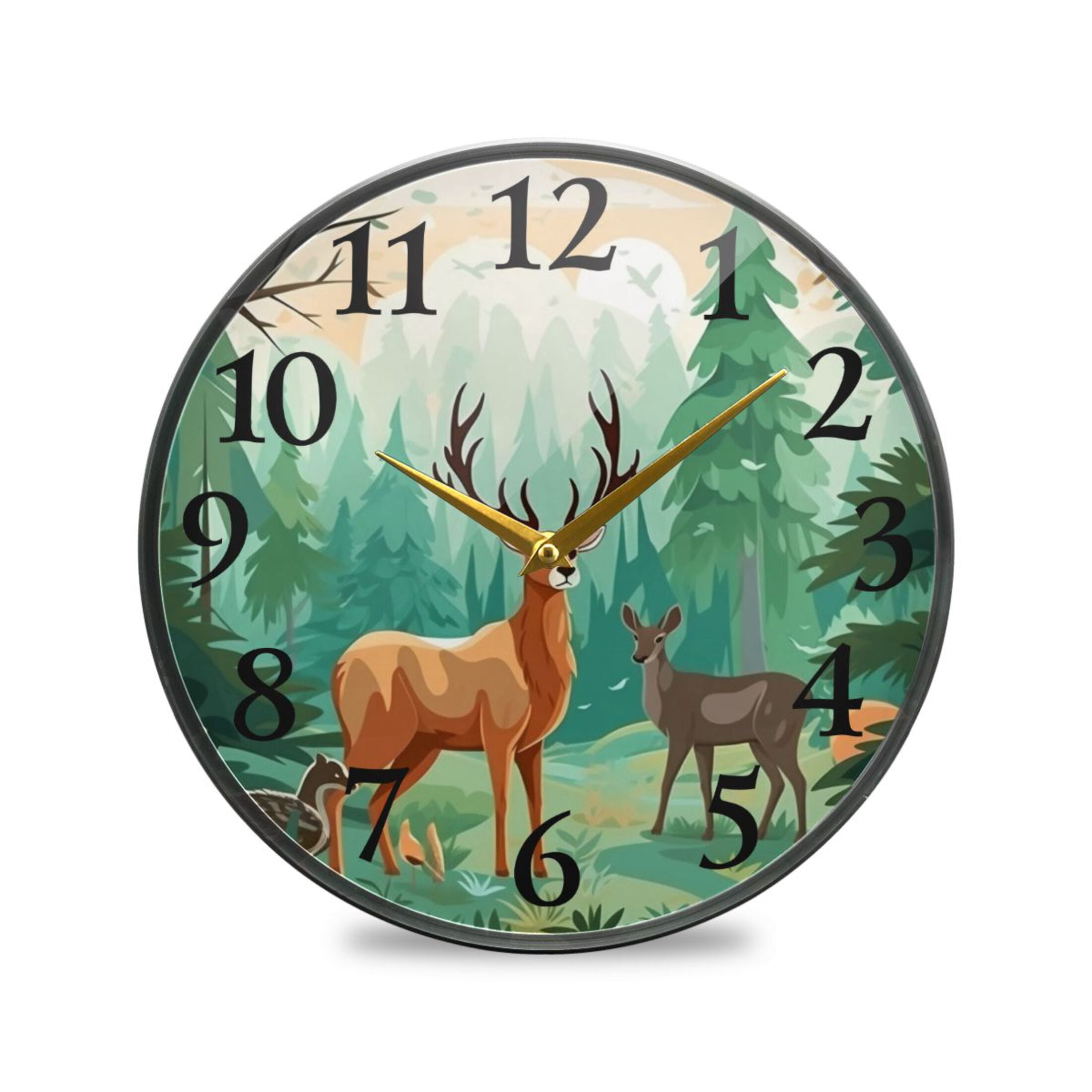 Deers in Forest Wall Clocks Battery Operated 9.5 Inch Round Clock ...