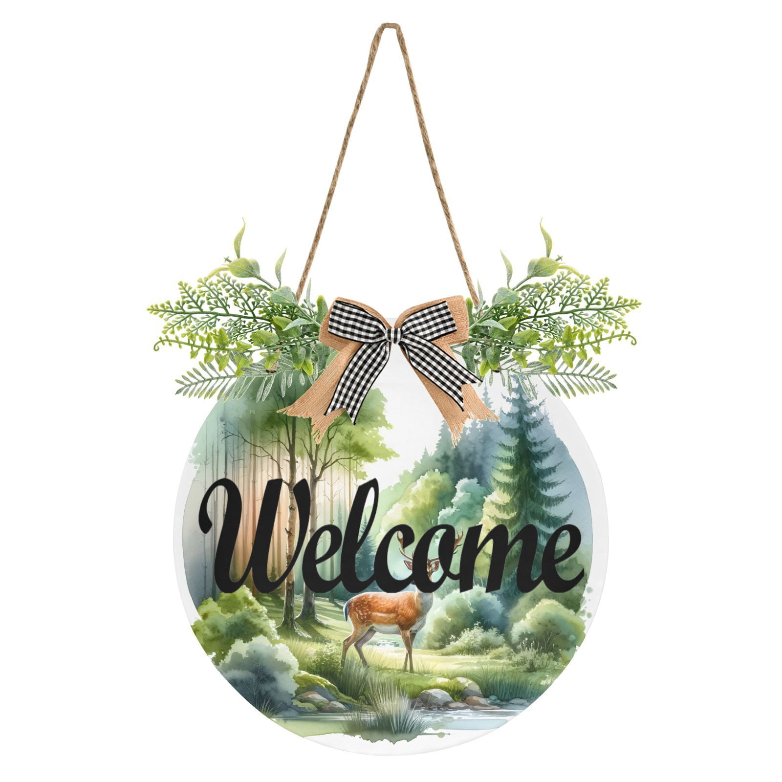 Deers on Forest Welcome Sign for Front Door Wreath Door Sign for ...