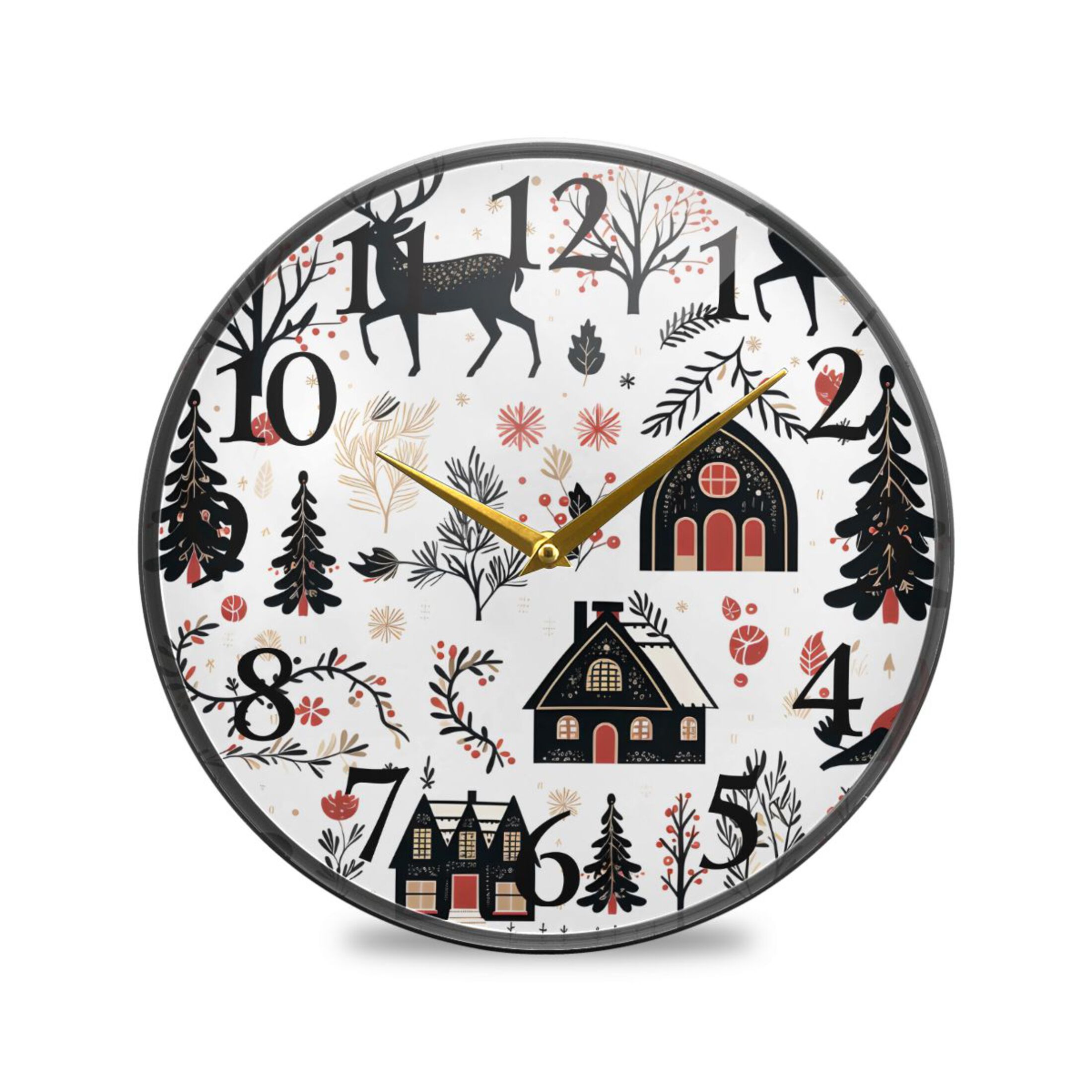 Deers with Trees Wall Clocks Battery Operated 11.9 Inch Round Clock ...