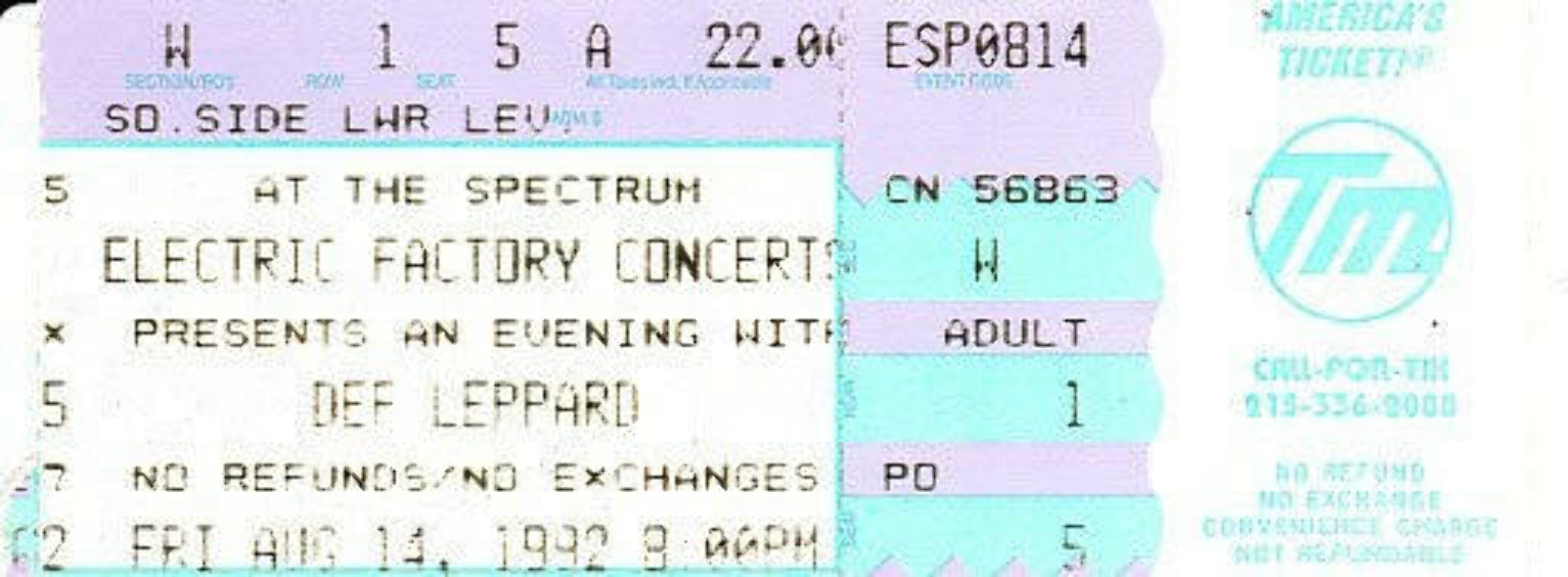 Def Leppard 1992 Philadelphia Spectrum concert ticket stub - Walmart.com