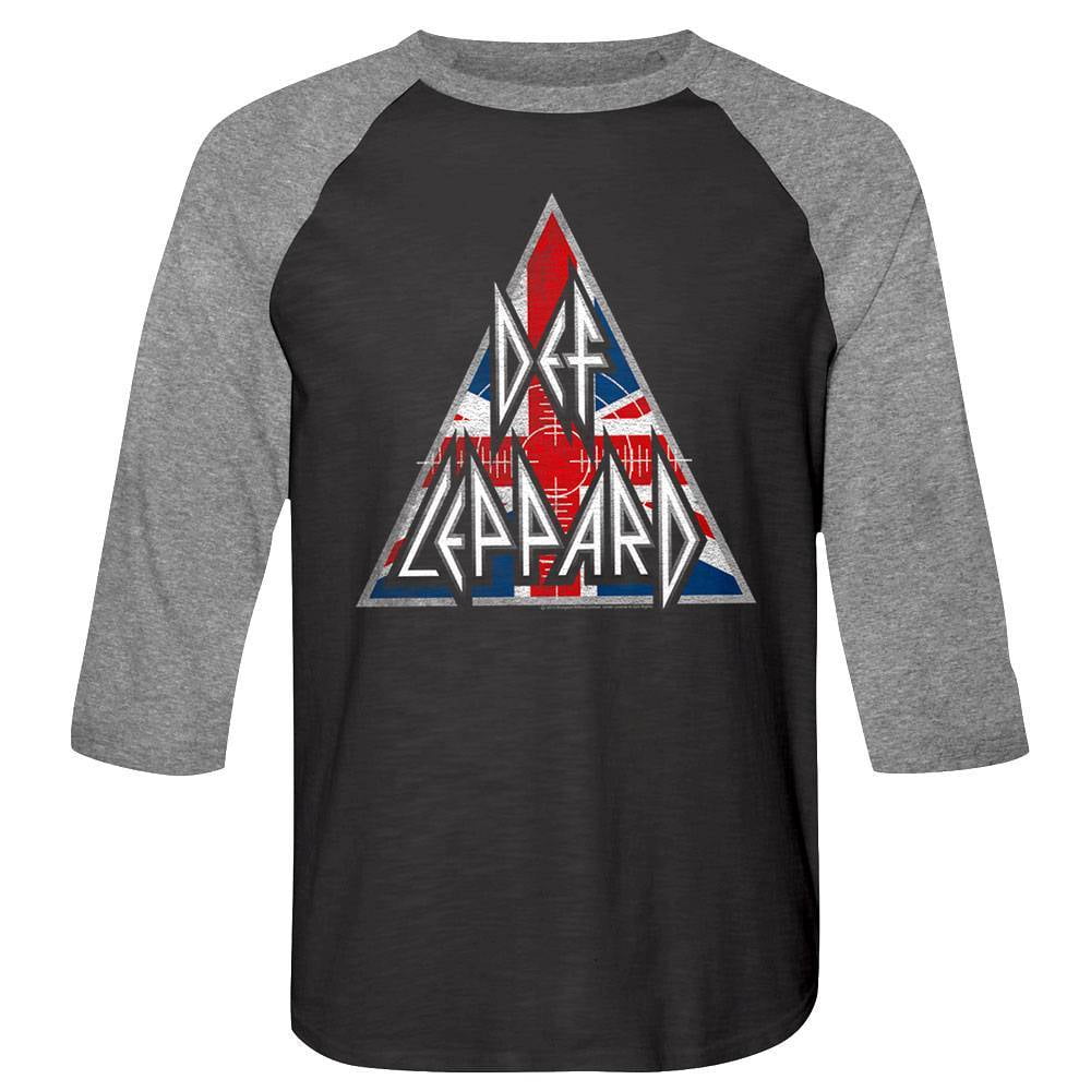 Def Leppard 80s Heavy Metal Band RocknRoll Brit Flag Logo Adult Raglan ...