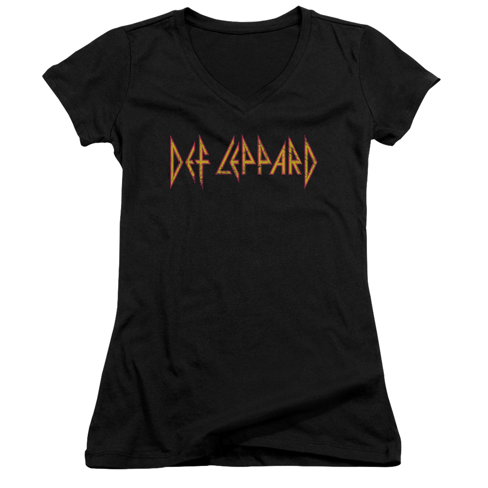 Def Leppard - Horizontal Logo - Juniors Cap Sleeve V-Neck Shirt - XX ...