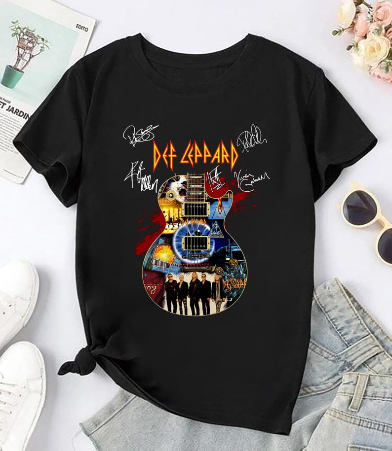 Def Leppard Siagntures Guitar T-Shirt, Def Leppard Band Shirt, Def ...