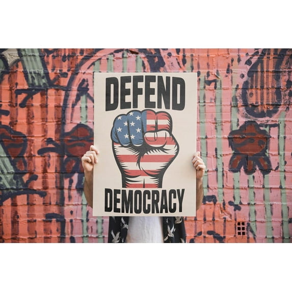 Defend Democracy Poster Printable, Raised Fist American Flag Wall Art ...