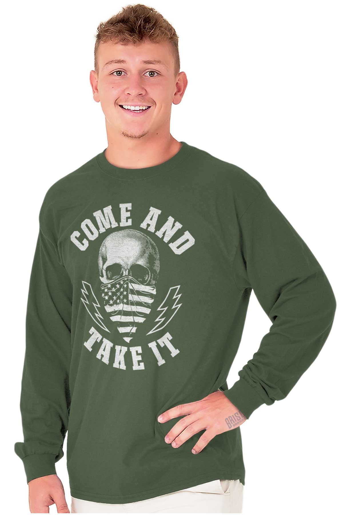 Defend Freedom Liberty Flag Skull Long Sleeve TShirt Men Women Brisco ...