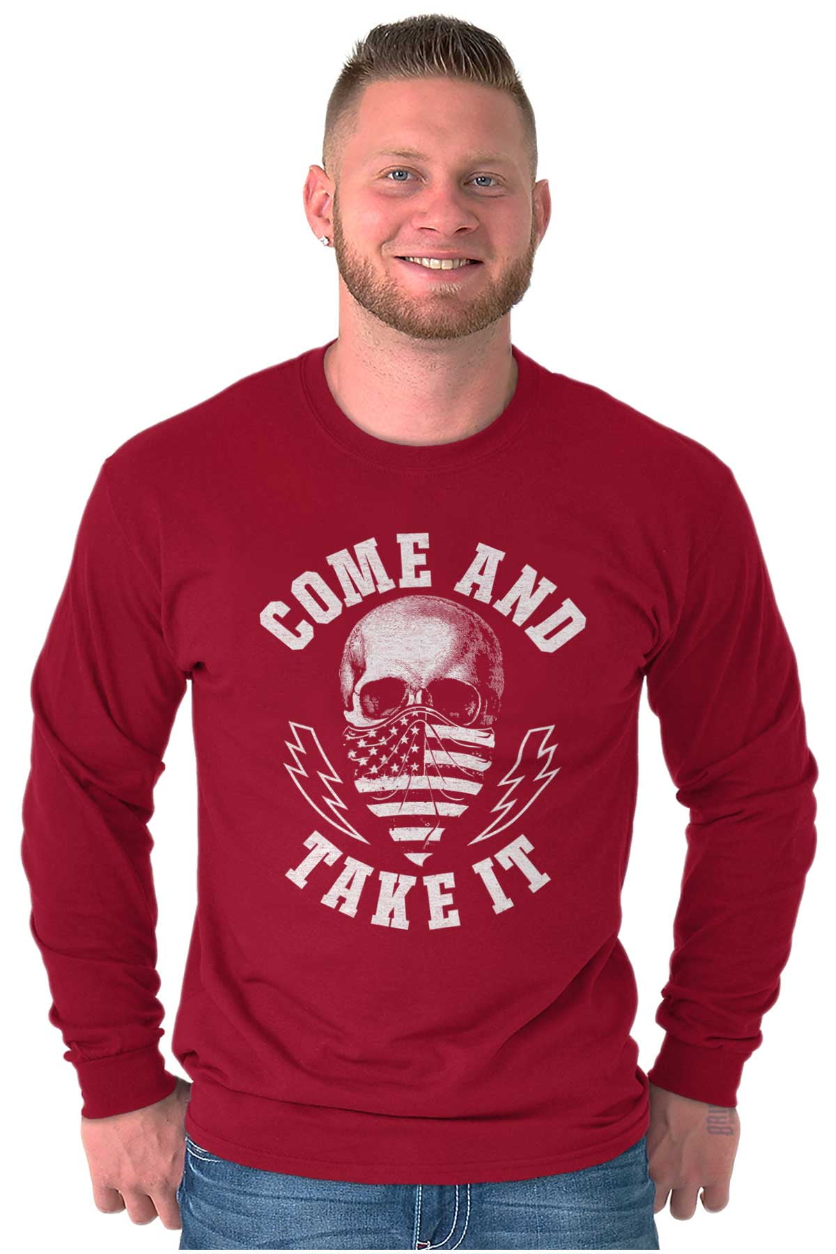 Defend Freedom Liberty Flag Skull Long Sleeve TShirt Men Women Brisco ...