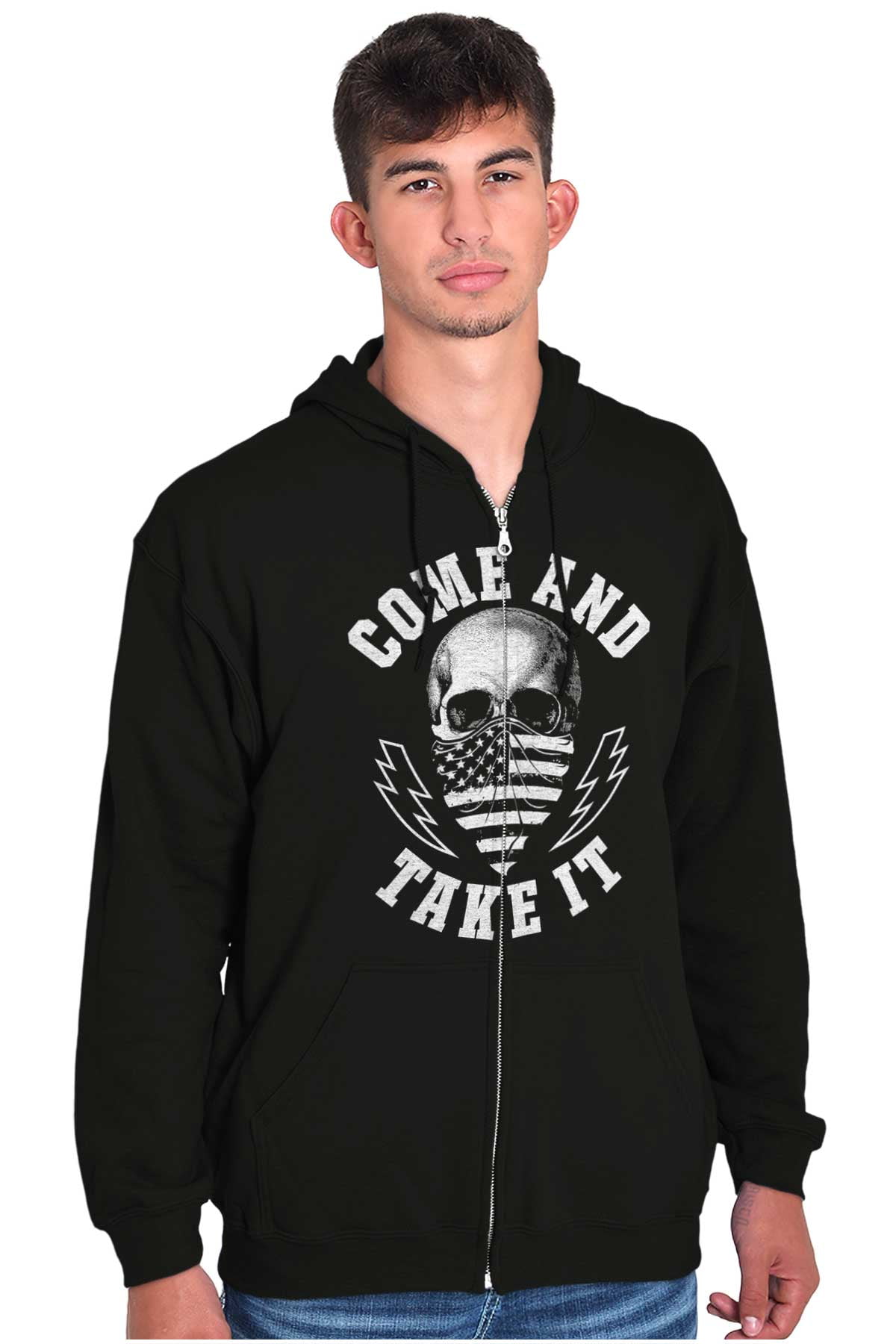 Defend Freedom Liberty Flag Skull Zip Up Hoodie Men's Women's Brisco ...