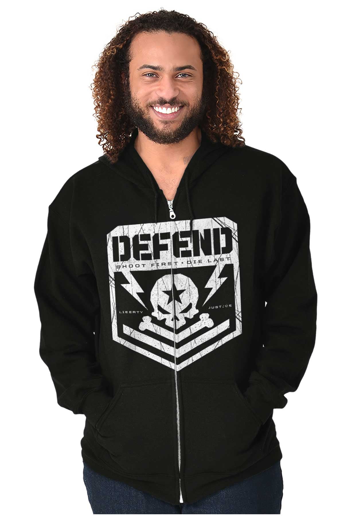 Defend Freedom Skull Crossbones 2A Unisex Plus Size Zip Hoodie Brisco ...