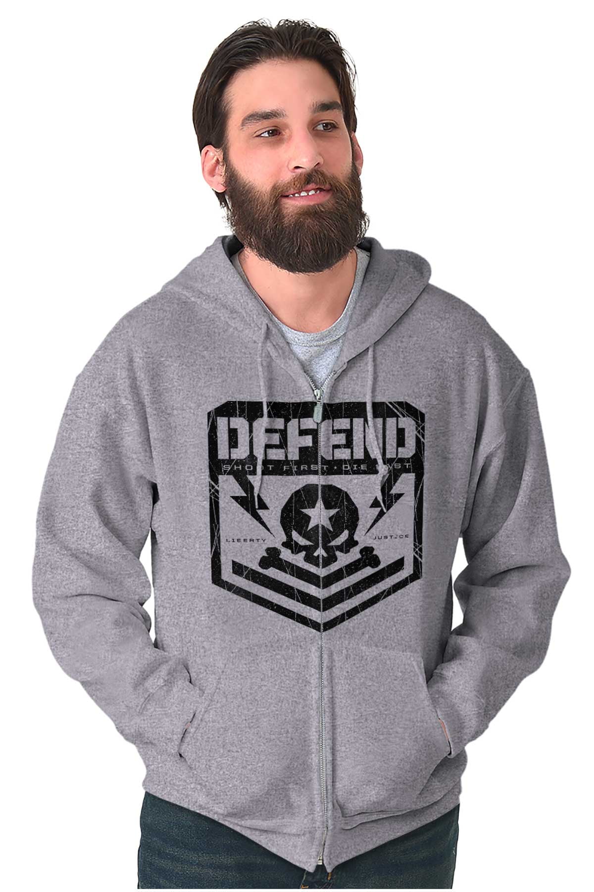 Defend Freedom Skull Crossbones 2A Unisex Plus Size Zip Hoodie Brisco ...