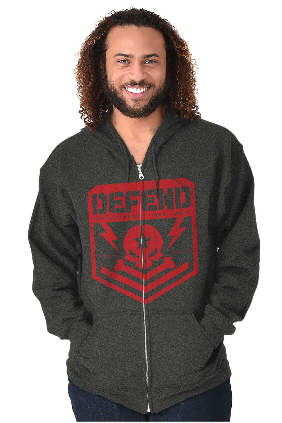 Defend Freedom Skull Crossbones 2A Zip Up Hoodie Men's Women's Brisco ...