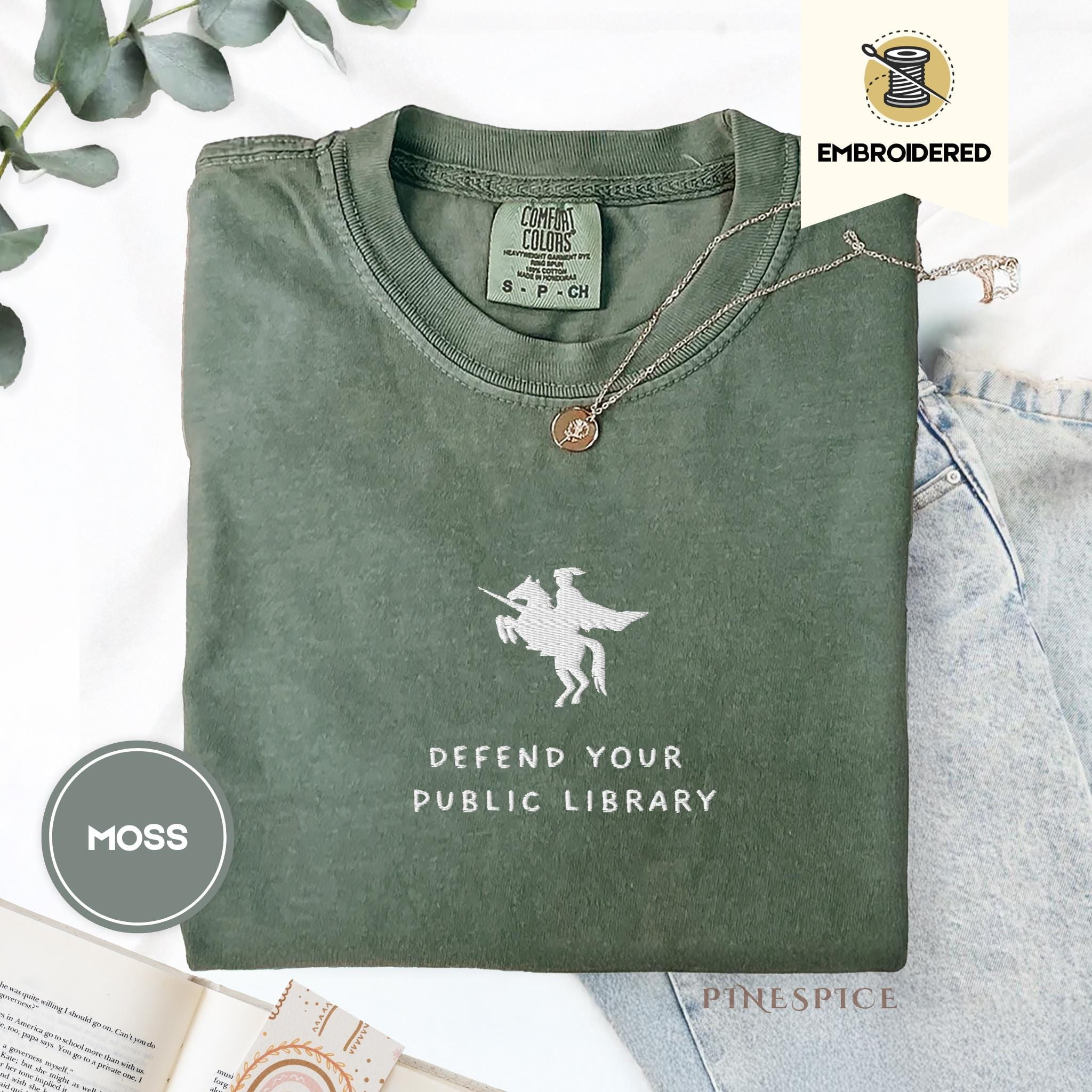 Defend Your Public Library Embroidered Tee – Bookish Shirt, Librarian ...