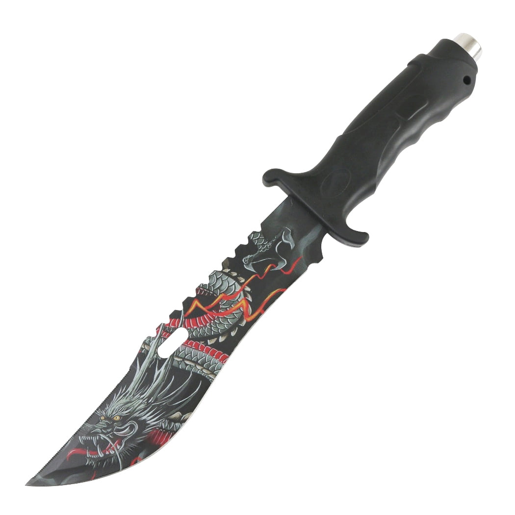 Tactical 8" Dragon Art Serrated Hunting Knife, with Sheath - Walmart.com