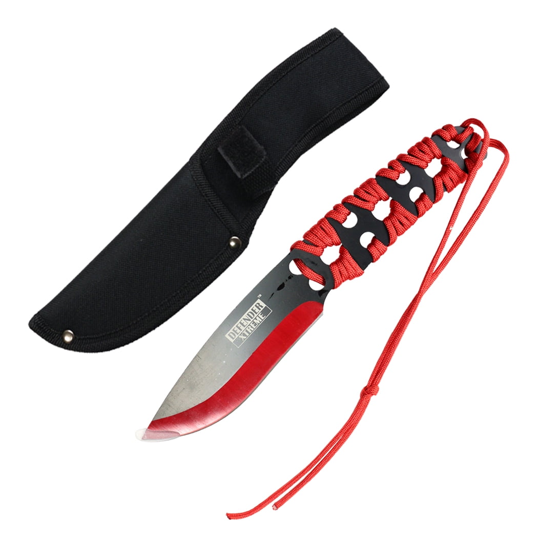 Defender-Xtreme 10"" Black & Red Blade Handle Hunting Knife With Sheath ...