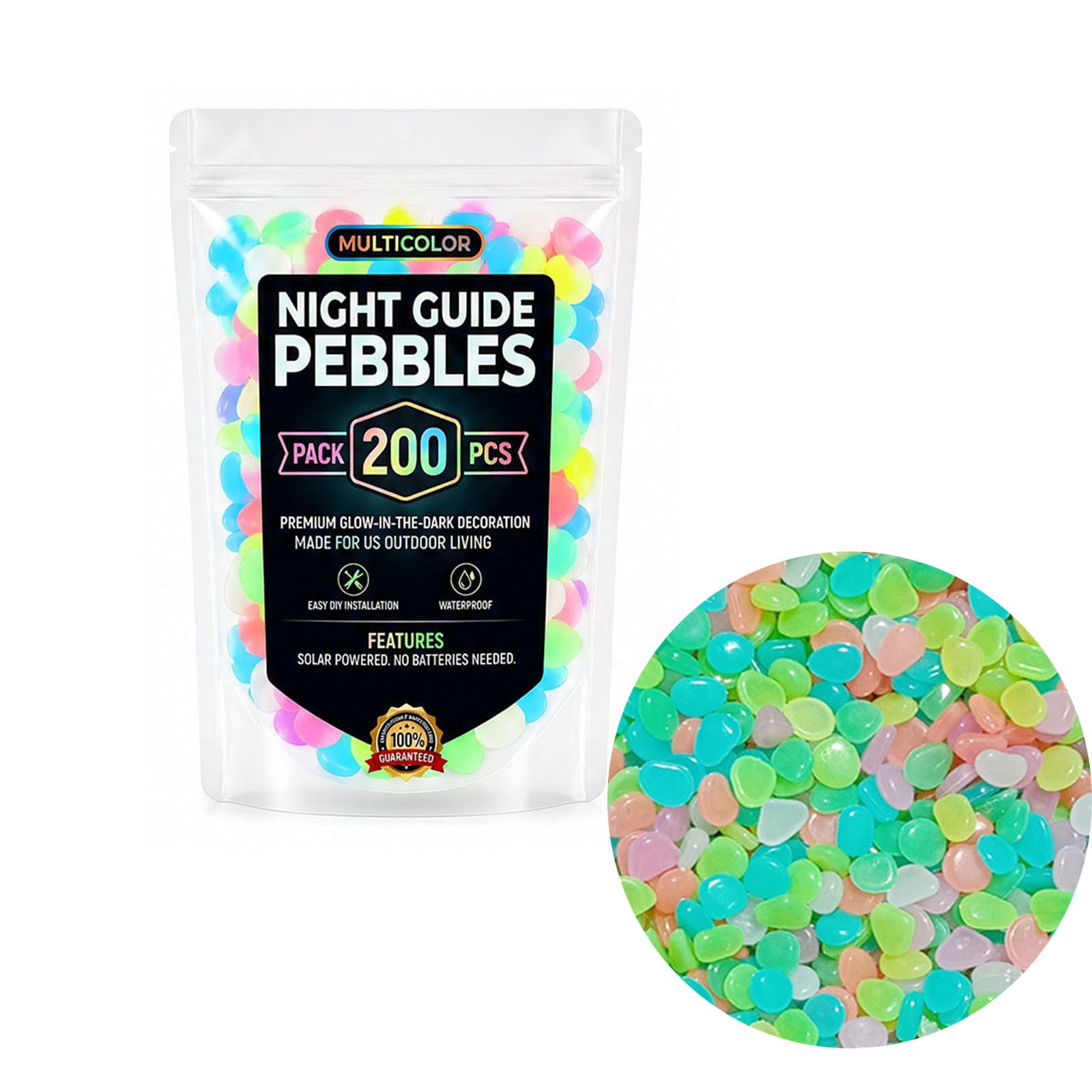 DefiDgd 200pcs Luminous Pebbles,Glowing in the Dark Stones,Garden ...