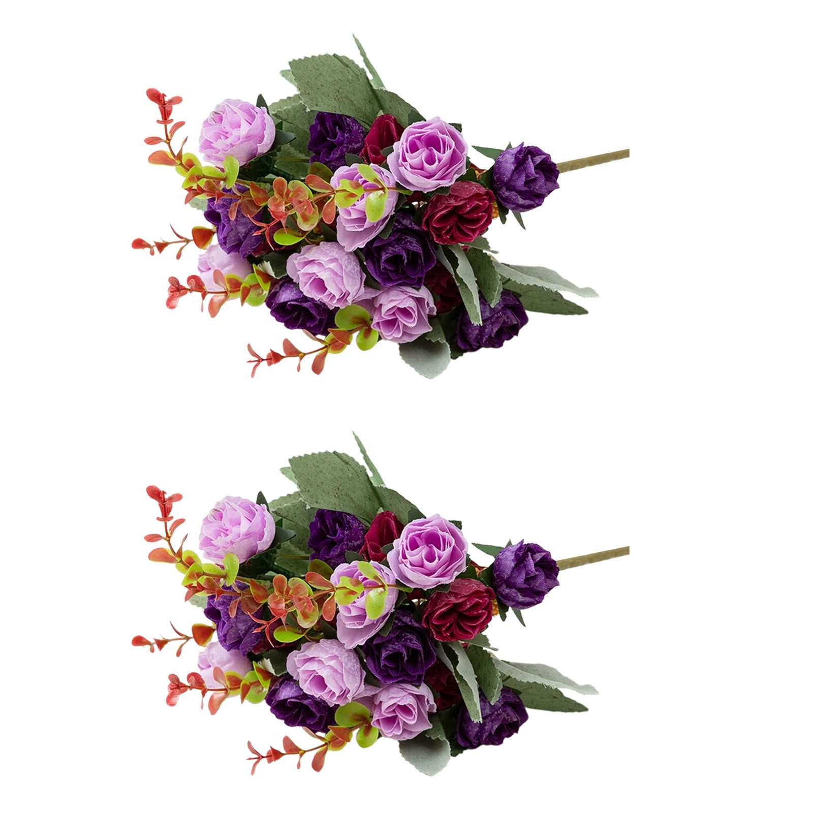DefiDgd 2pcs Faux Flowers Bouquets,3 Heads Flower Branch Faux Silk Mini Rose Bud for Vase Filler ...