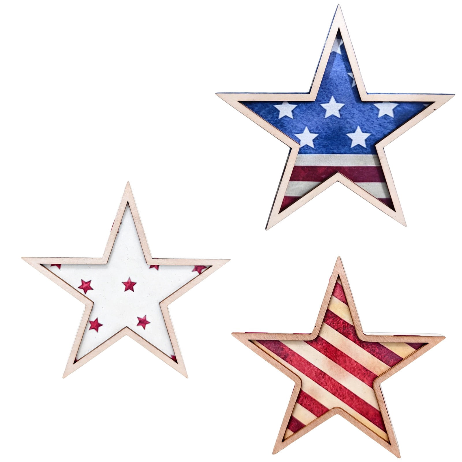 DefiDgd 3pcs Patriotic Layered Wooden Star Tabletop Standing Sign ...