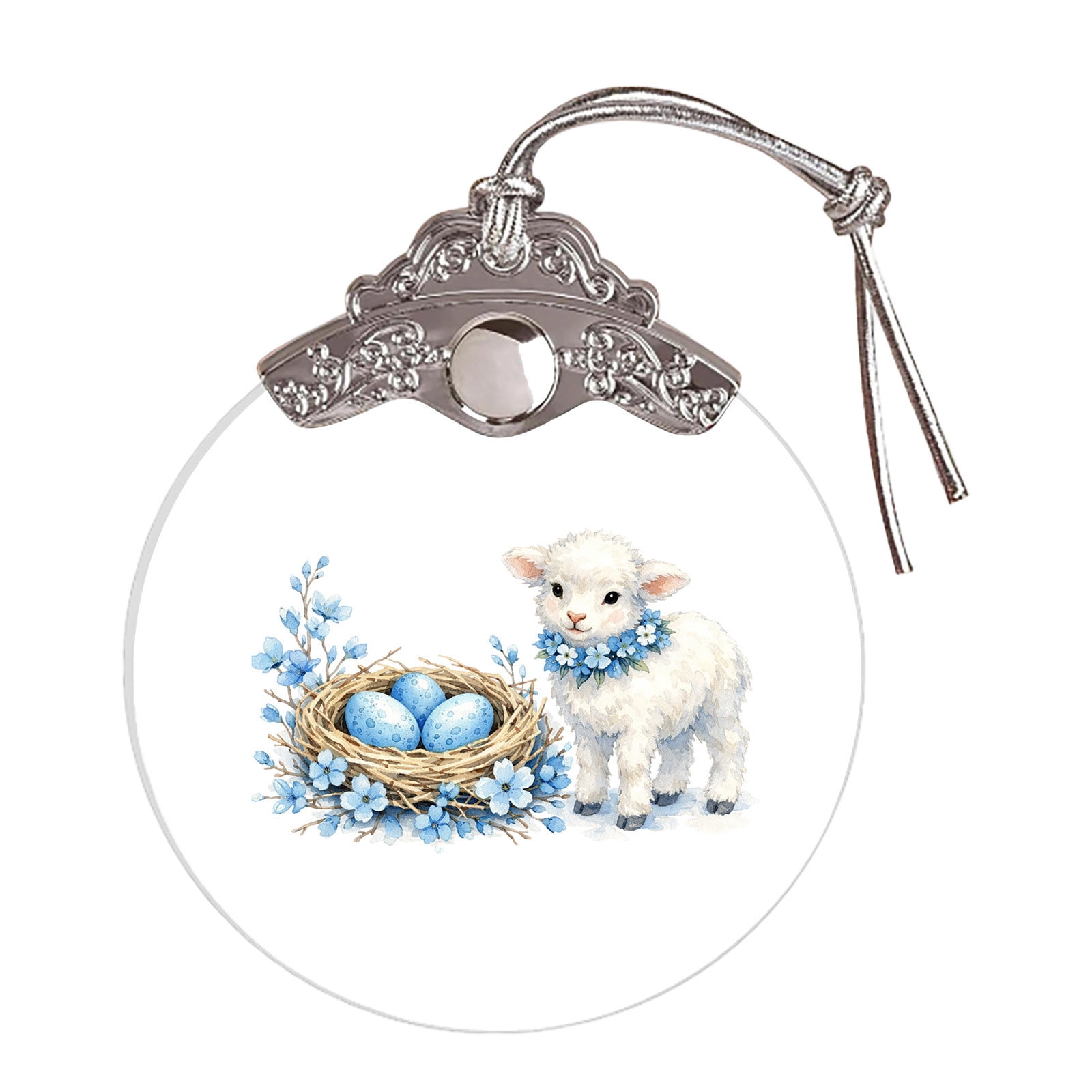 DefiDgd Easter Round Pendant with Silver Top,2D Flat Animal Easter Egg ...